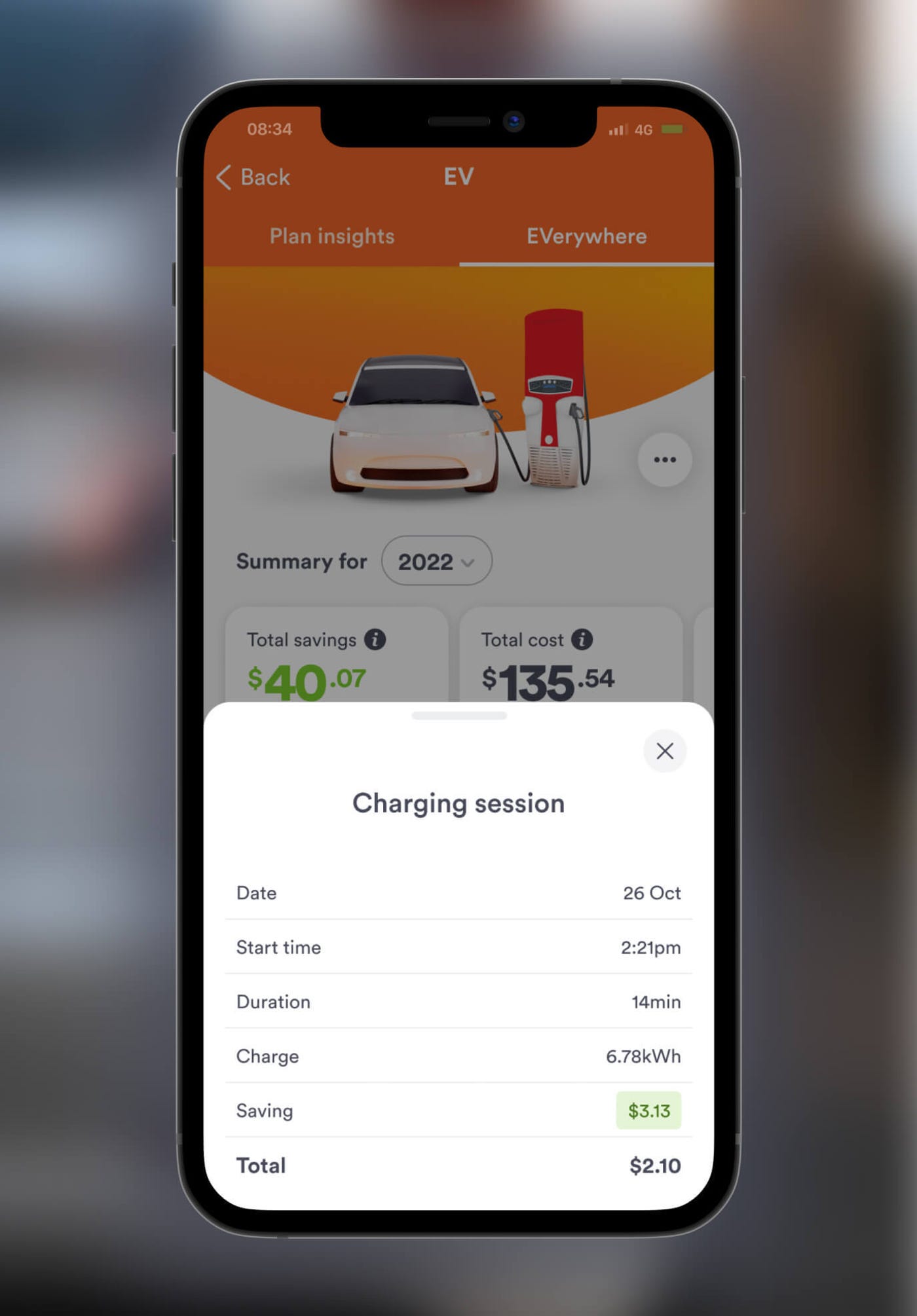 App screenshot showing EVerywhere savings