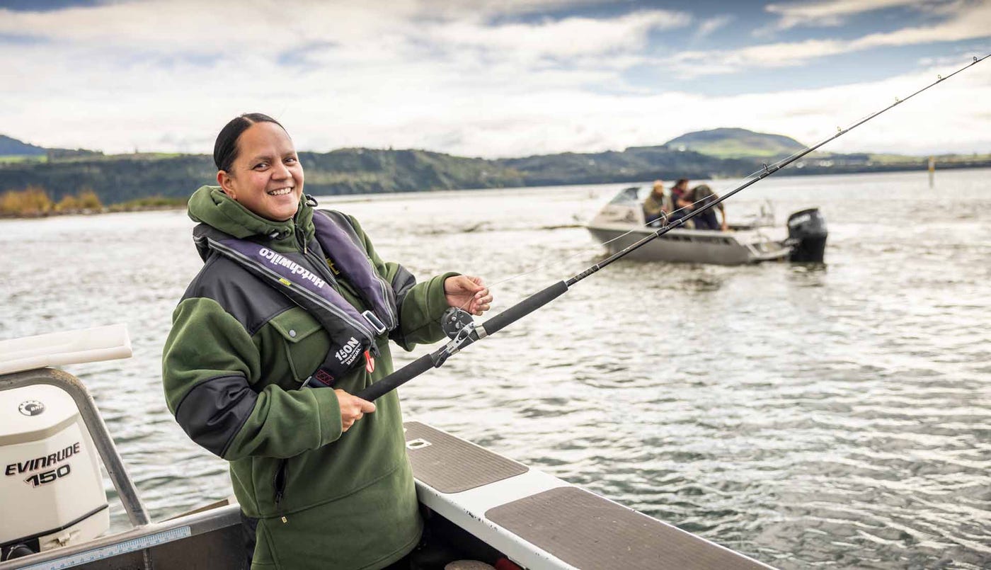 employee fishing on Lake Taupo